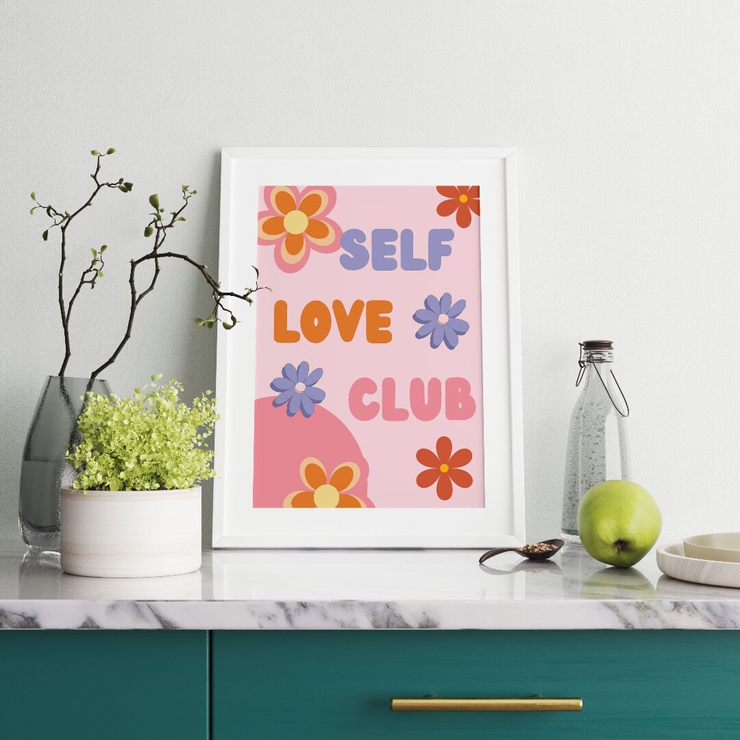 Self Love Club Print, Light Pink Floral Wall Art (digital Download) - Etsy