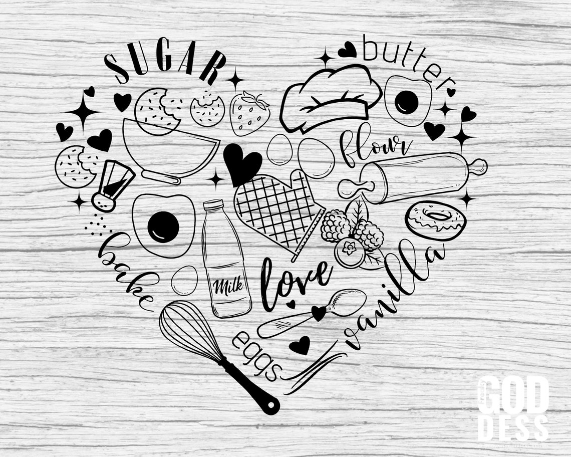 Love Baking SVG With Cooking Heart for Mom's Kitchen Decor, Apron or ...