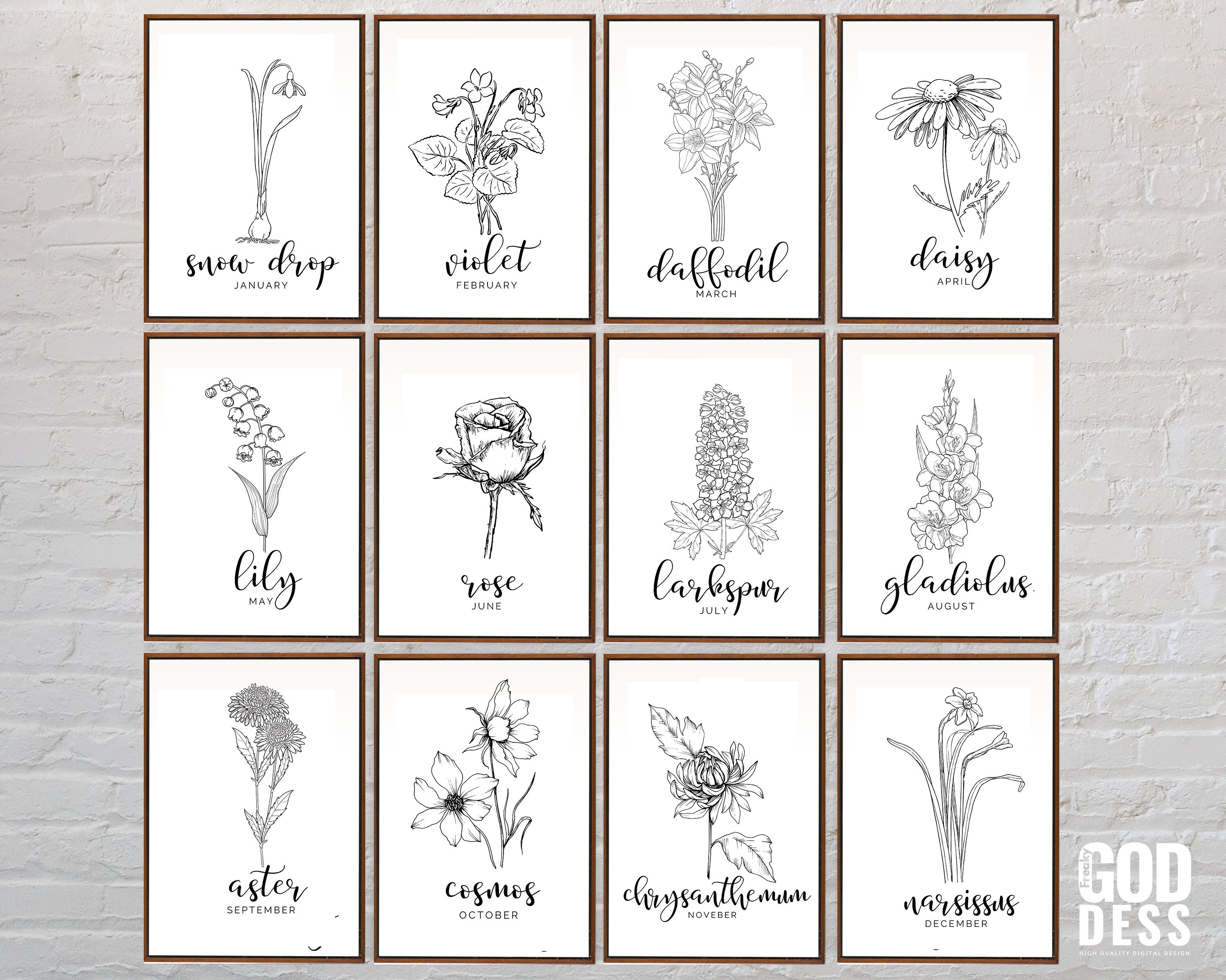 Birth Month Flowers SVG Birthday Flower Hand draw Botanical | Etsy