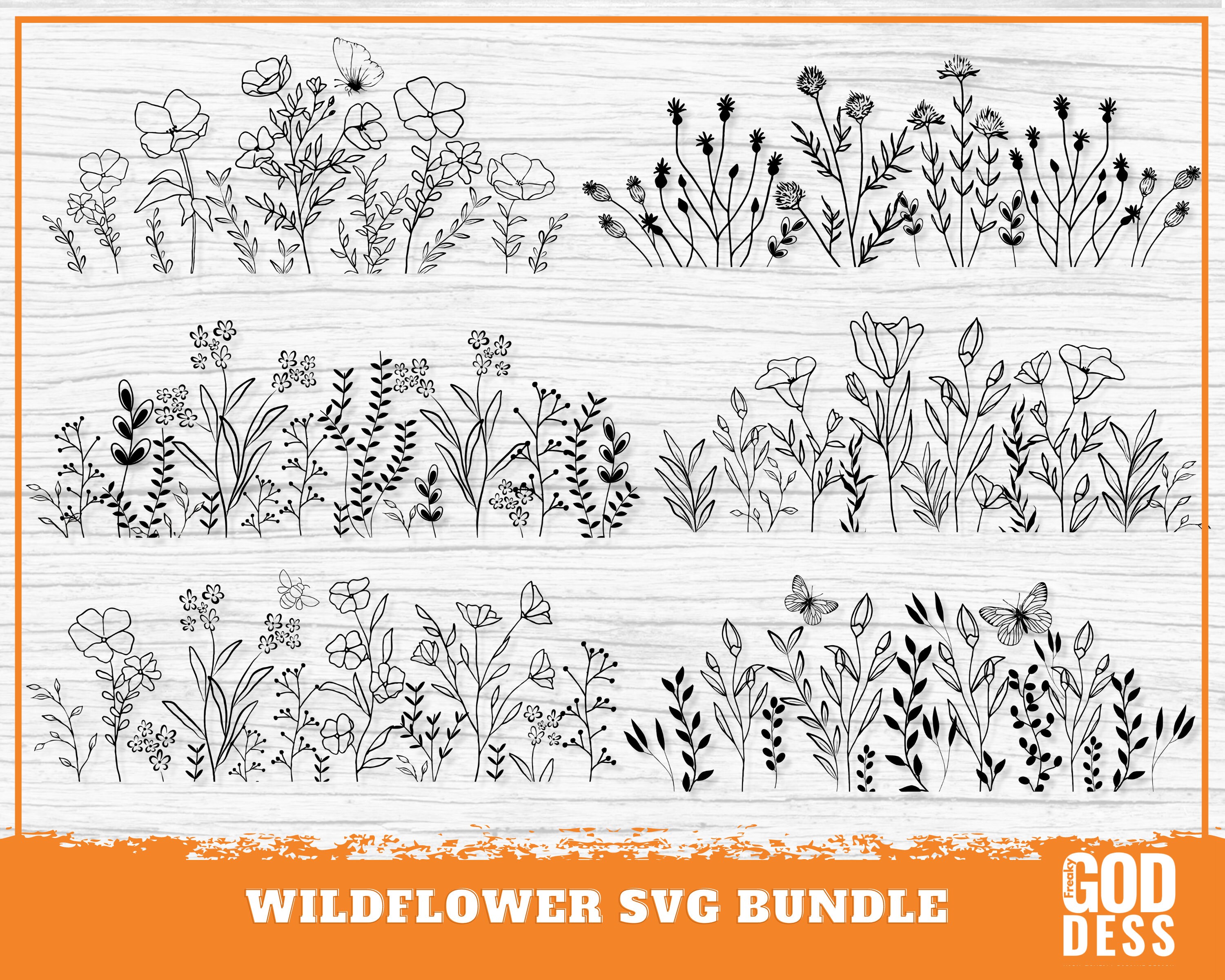 Wildflower Bundle SVG Floral Frame, Floral Monogram, Floral Border ...