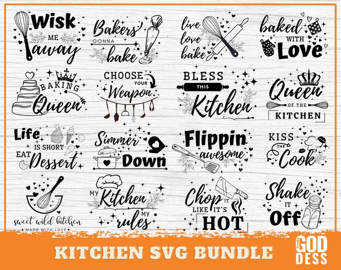 Kitchen Sayings SVG Bundle for Mom's Kitchen Decor, Kitchen Queen Apron ...