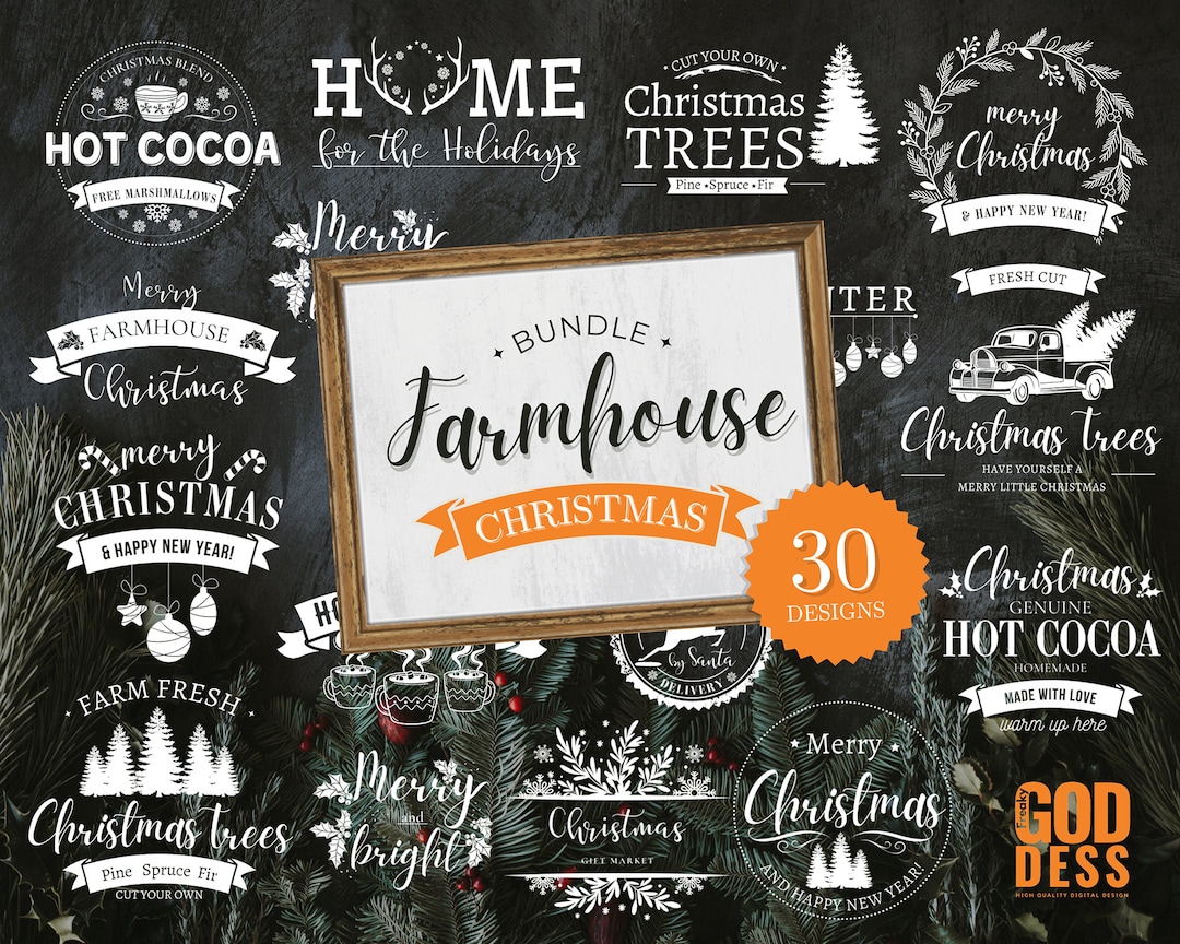 Farmhouse Christmas SVG Bundle Happy Christmas Decor Shirt or Rustic ...