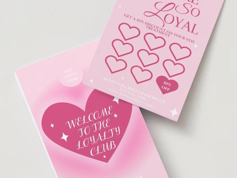 Loyalty Card Pink Template Canva | Editable Customer Punch Card ...
