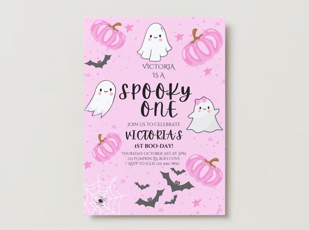 Digital Invite - Spooky 'first Boo Day' Pink Ghost Invitation ...