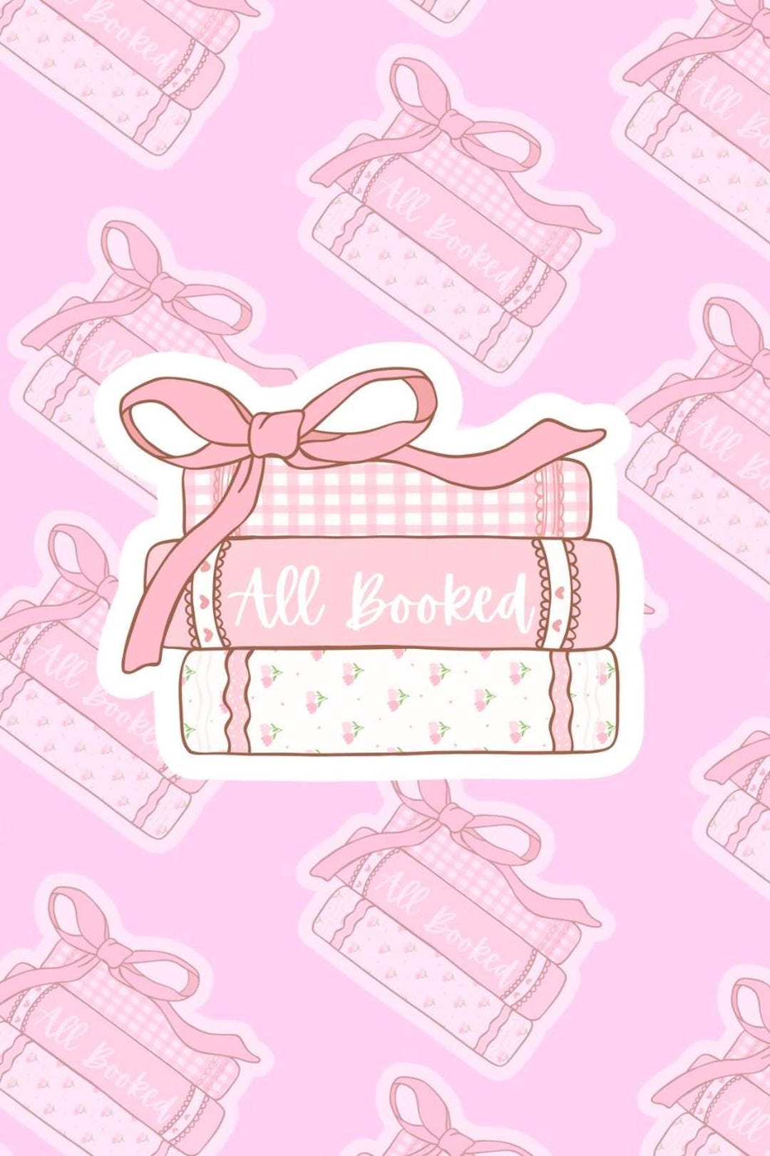 Chic Pink Coquette Book Stack With 'all Booked' Sticker Aesthetic Home ...