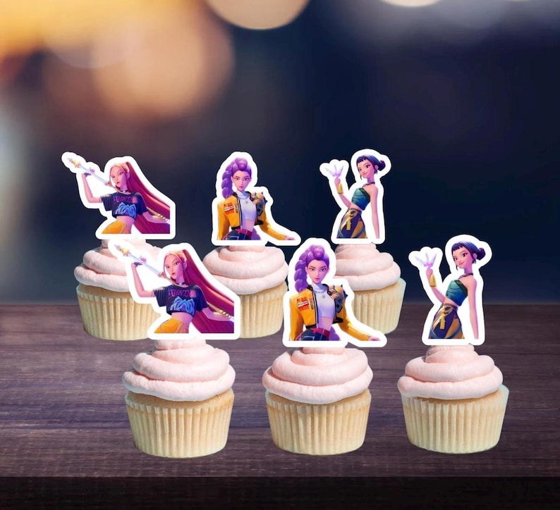 K-pop Demon Hunters Cupcake Toppers | Huntrix Party Decor I Kawaii ...