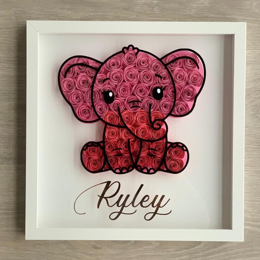 Shadow Box Baby Stat's Paper Flower Shadow Box Newborn Gift Elephant ...