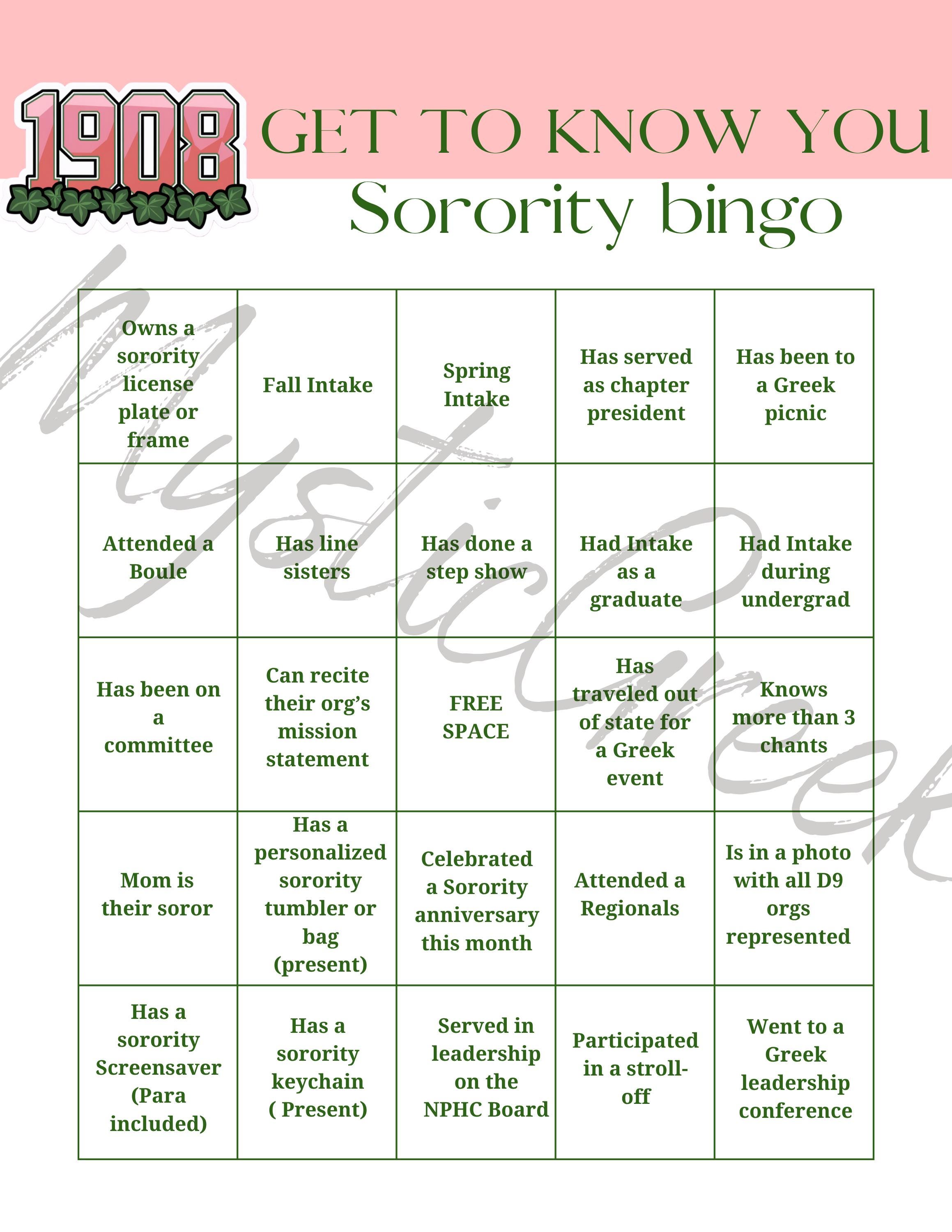 Alpha Kappa Alpha Sorority Bingo Game | AKA Sisterhood Icebreaker | Get ...