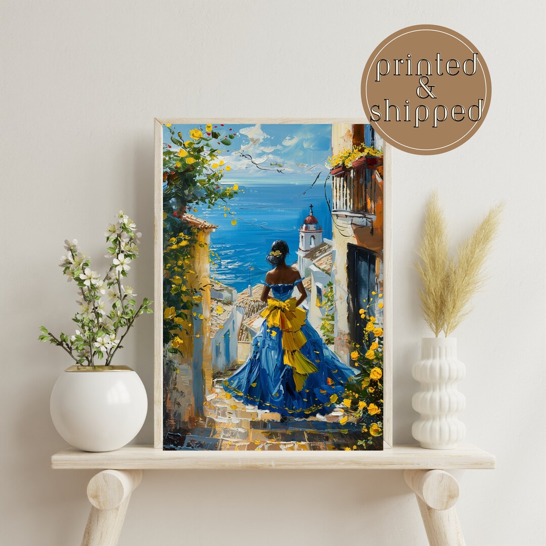 Black Women Oil Painting Theme Blue and Yellow Gold Matte Vertical ...