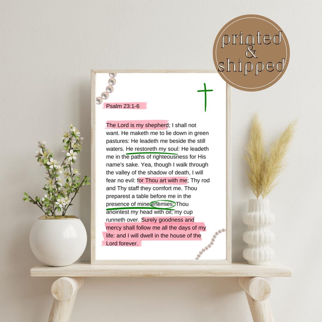 Psalm 23 Pink and Green Bible Verse Wall Art Matte Vertical Posters - Etsy