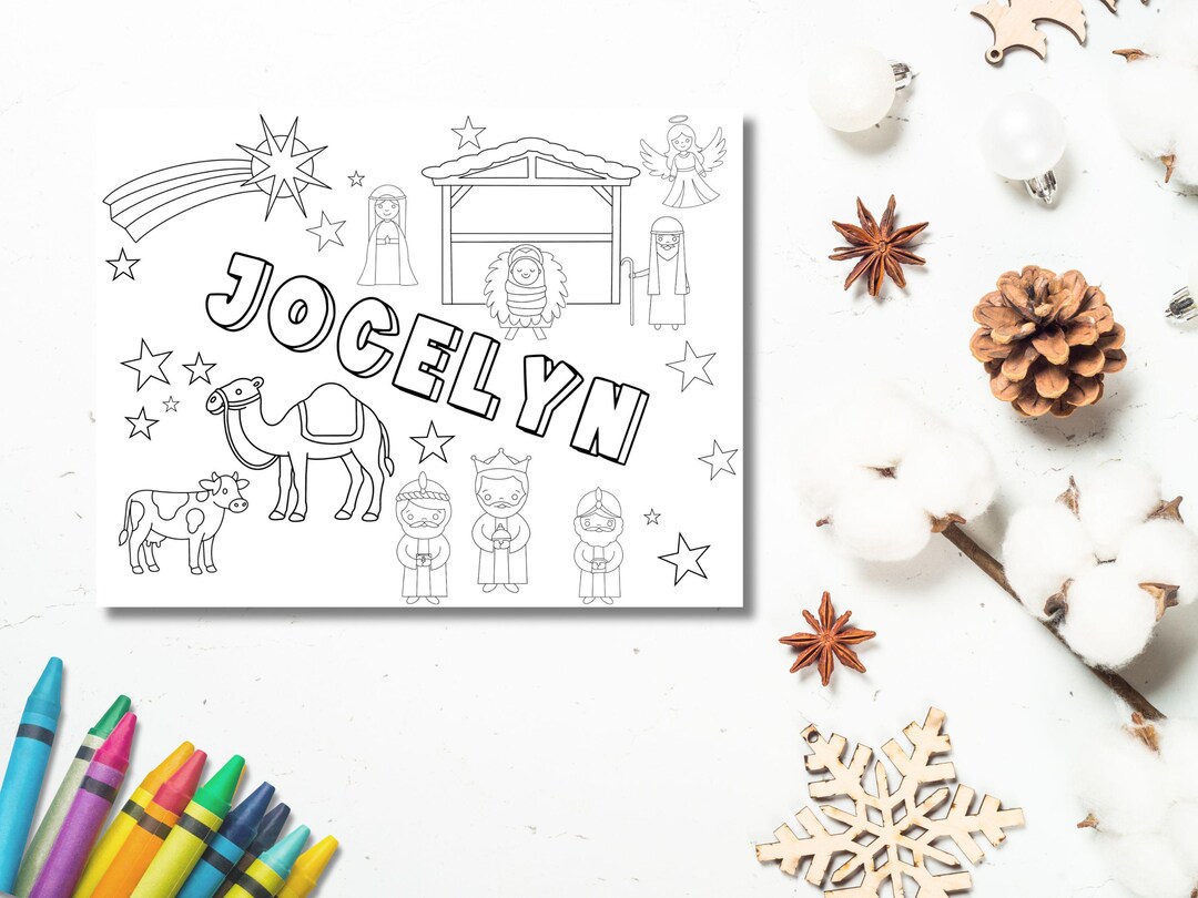 Personalized Nativity Scene Activity Coloring Page Editable Printable ...