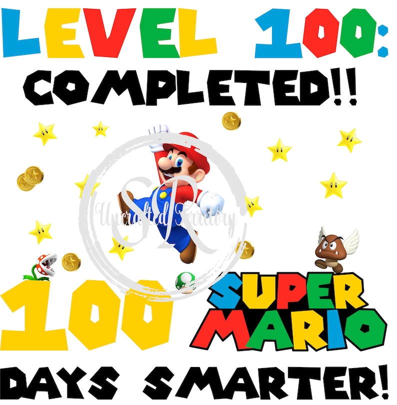 Mario 100 Days of School Completed - Etsy