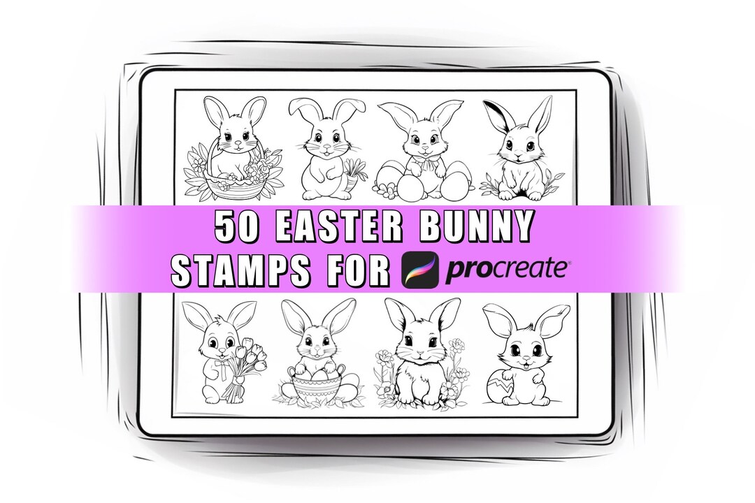 50 Easter Bunny Procreate Stamps Brushes | Procreate Easter | Procreate ...