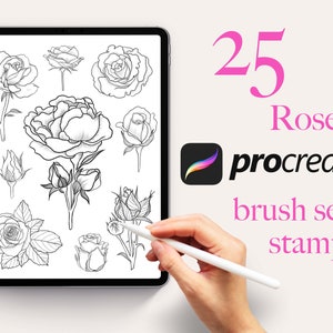 25 Rose Procreate Stamps | Rose Procreate Brushes | Rose Stamp | Rose ...