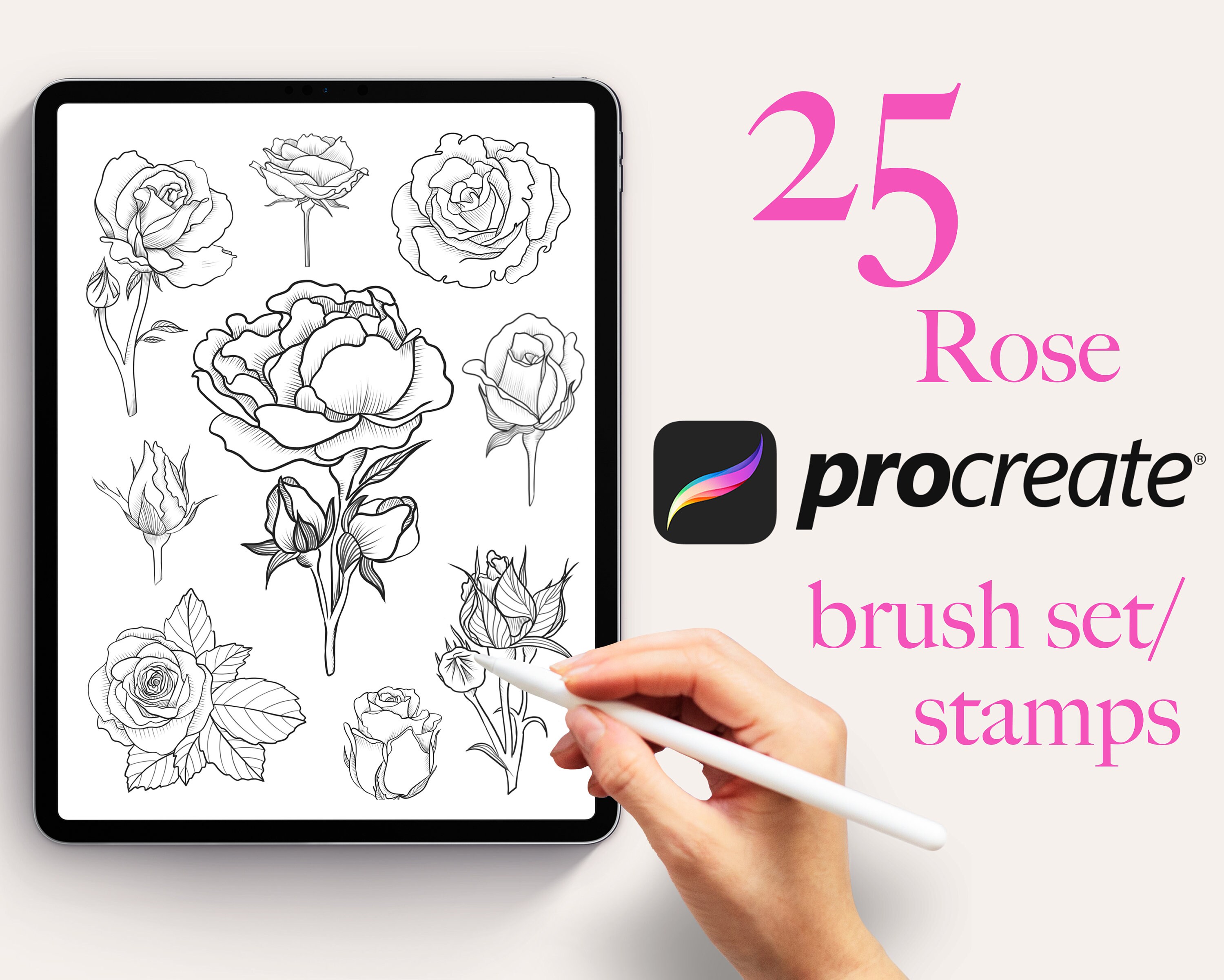 25 Rose Procreate Stamps Rose Procreate Brushes Rose Stamp Rose Brushes ...