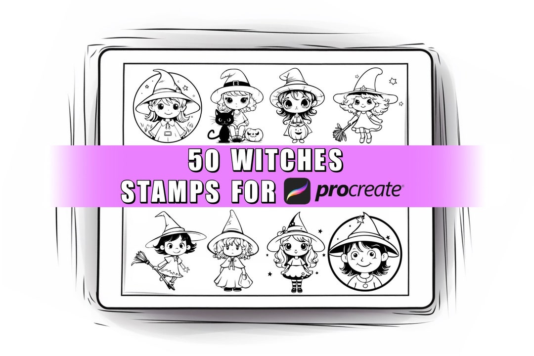 50 Witch Procreate Stamps Brushes | Procreate Magical Stamps ...