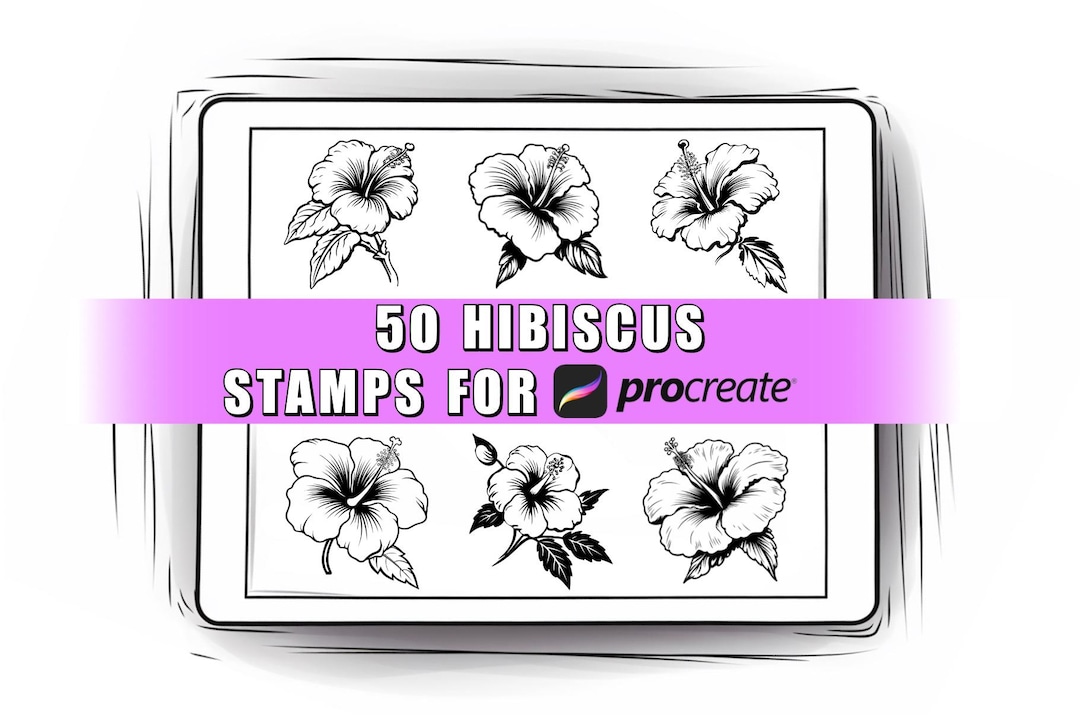 50 Hibiscus Procreate Stamps | Flower Procreate Stamps | Flower Stamp ...