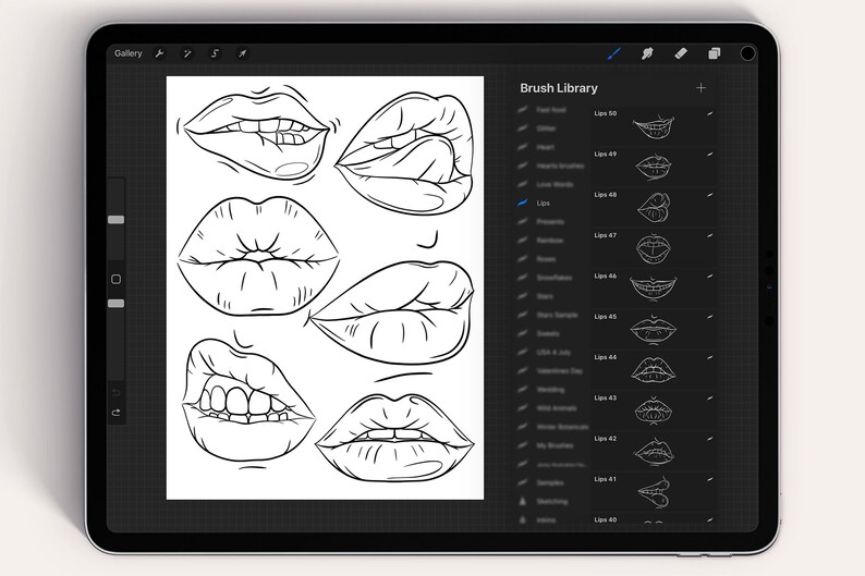 50 Lips Procreate Stamps Lips Brushes Procreate Lips - Etsy