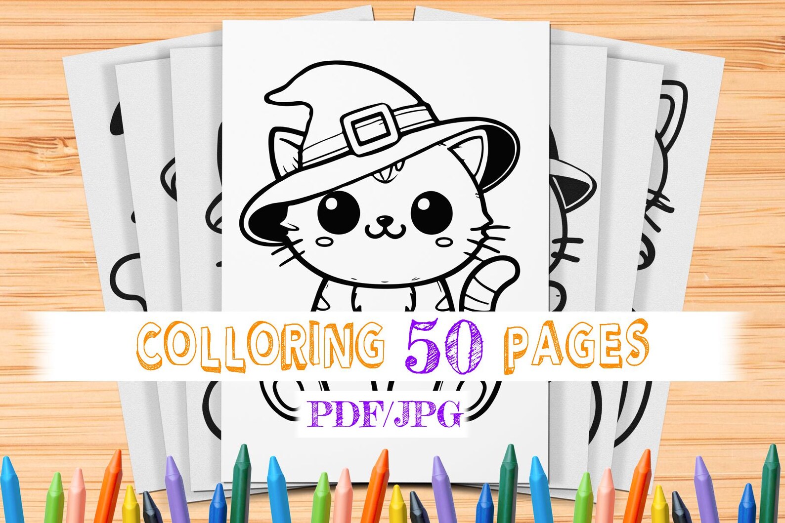 50 Halloween Cat Coloring Pages for Kids (PDF/JPG) - Etsy