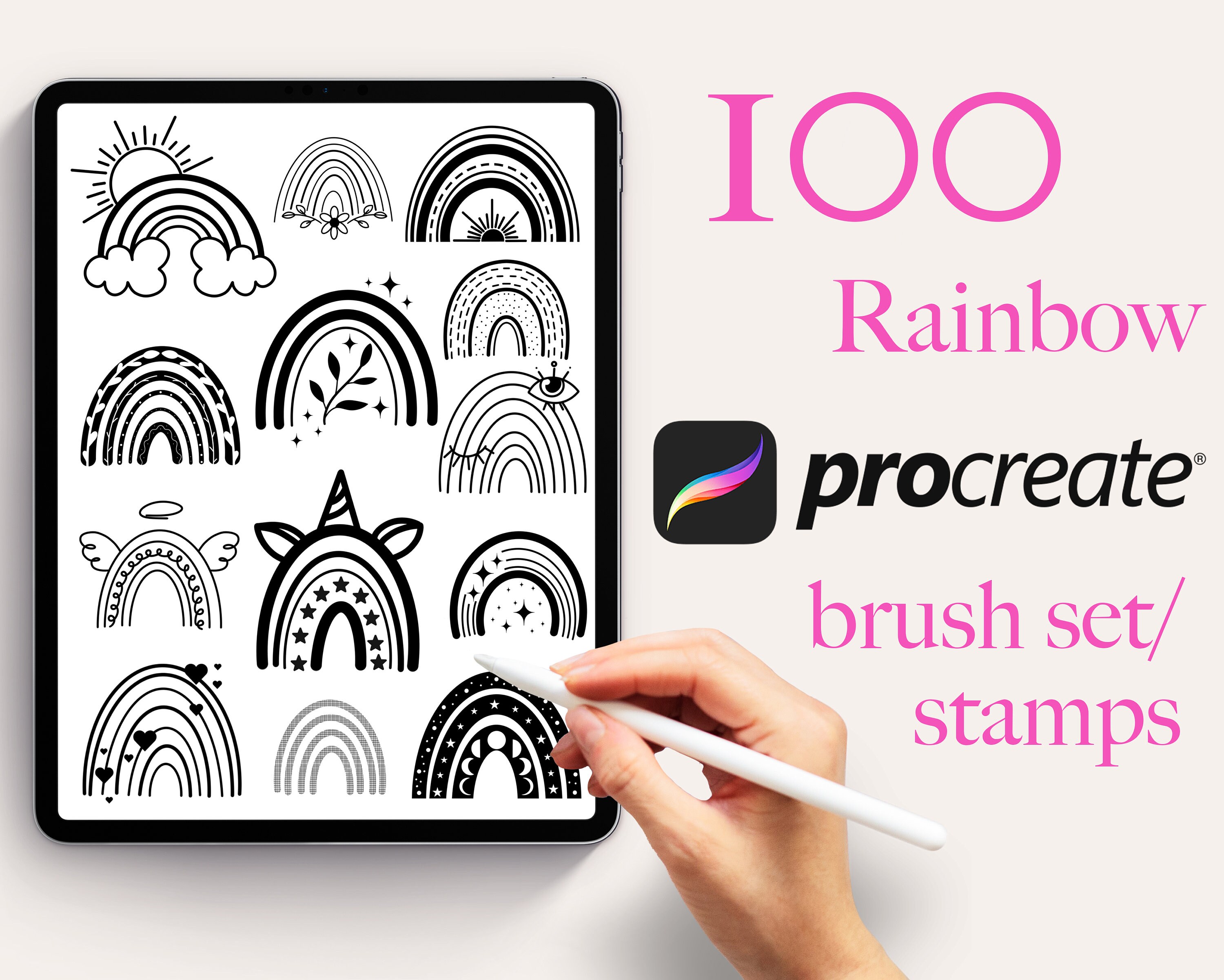 100 Procreate Rainbow Stamp Brushes Rainbow Procreate Stamps - Etsy