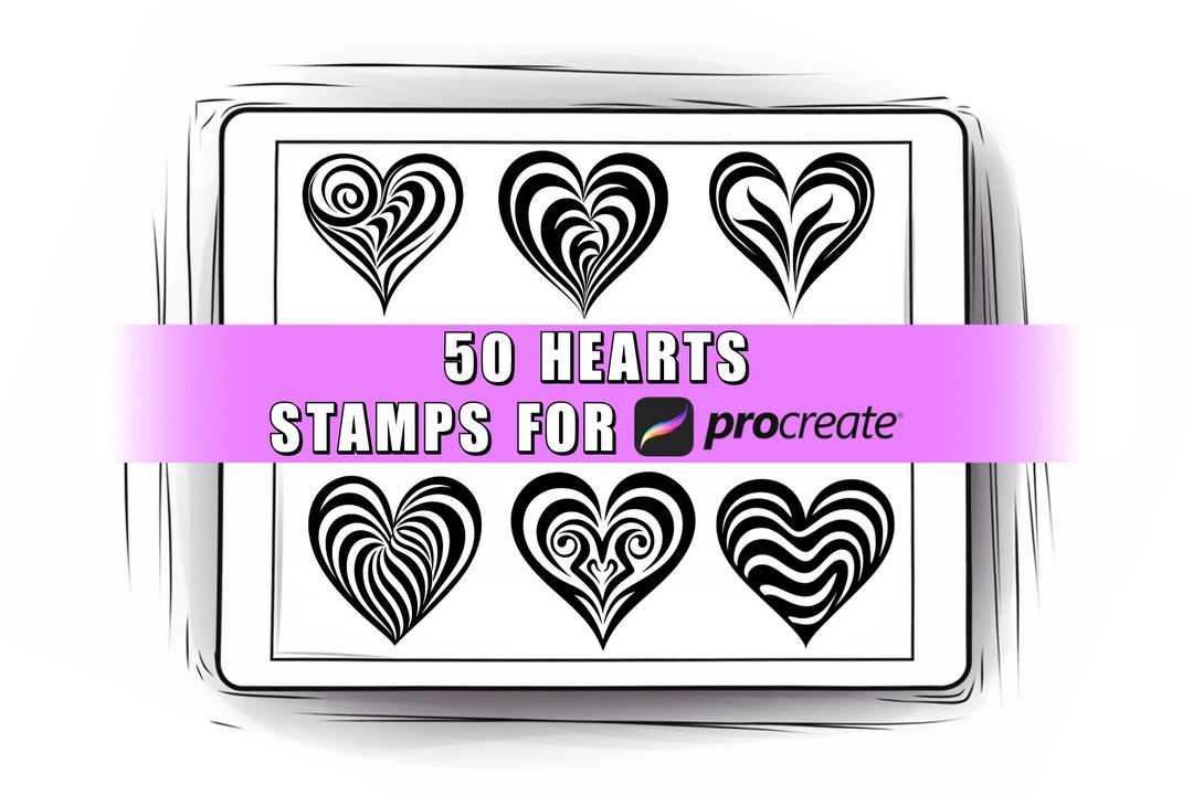 50 Hearts Procreate Stamps Brushes Procreate Heart Heart - Etsy