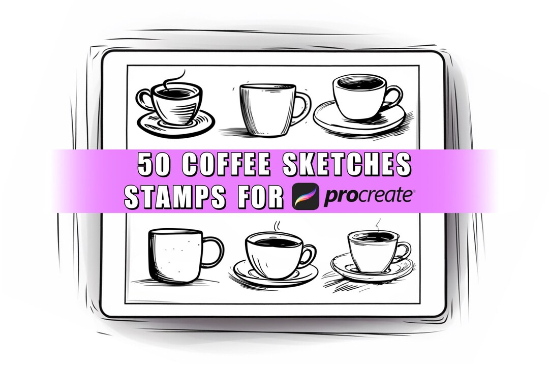 50 Coffee Sketches Procreate Stamps Brushes| Procreate Coffee ...