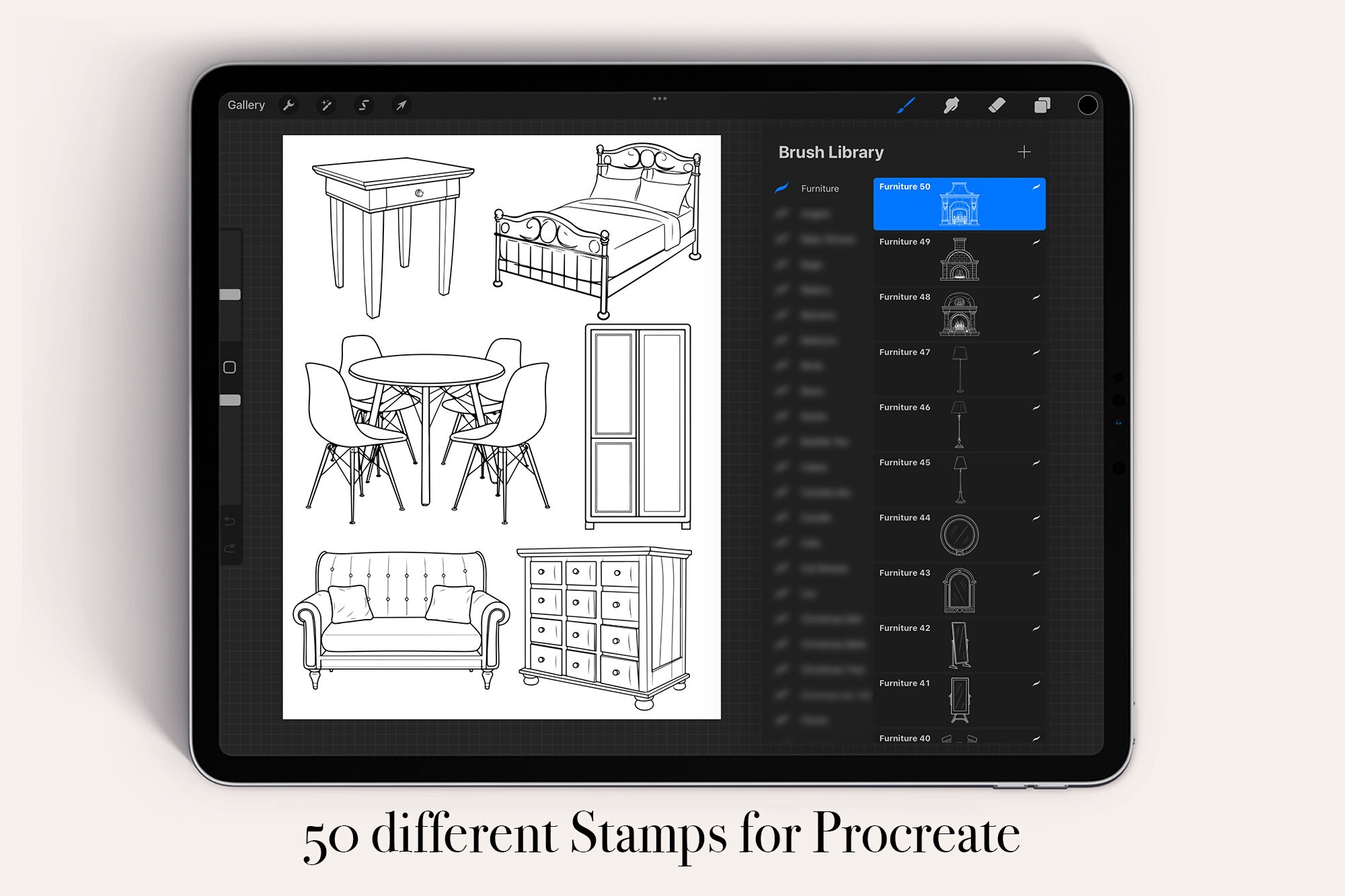 50 Furniture Procreate Stamps Brushes | Procreate Furniture | Procreate ...