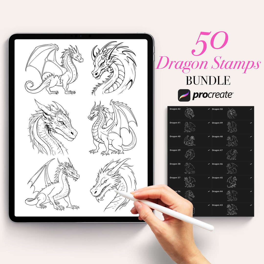 50 Dragon Procreate Stamps Brushes Procreate Dragon Dragon - Etsy