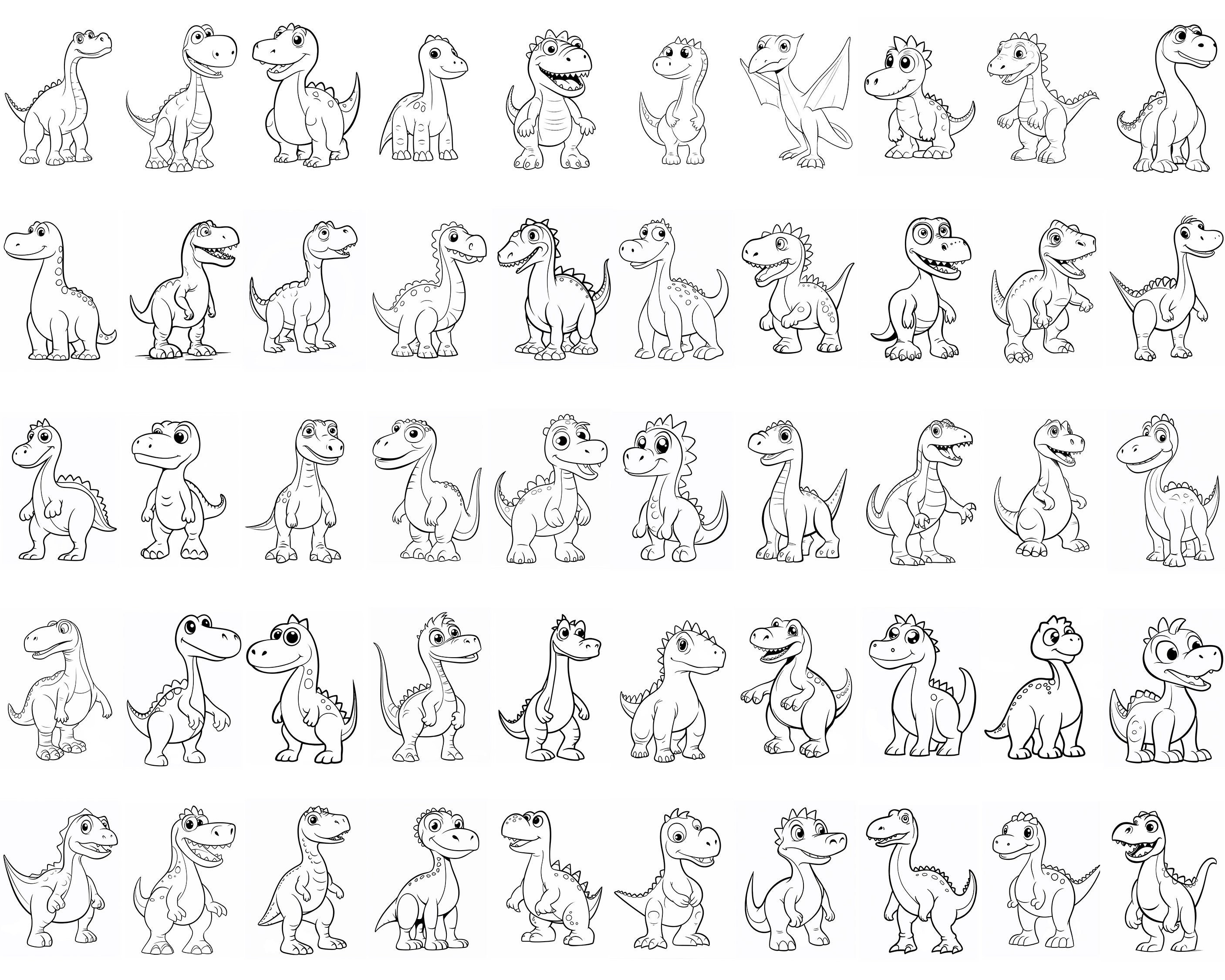 50 Dinosaurs Coloring Pages for Kids | Dinosaurs Digital Coloring Book ...