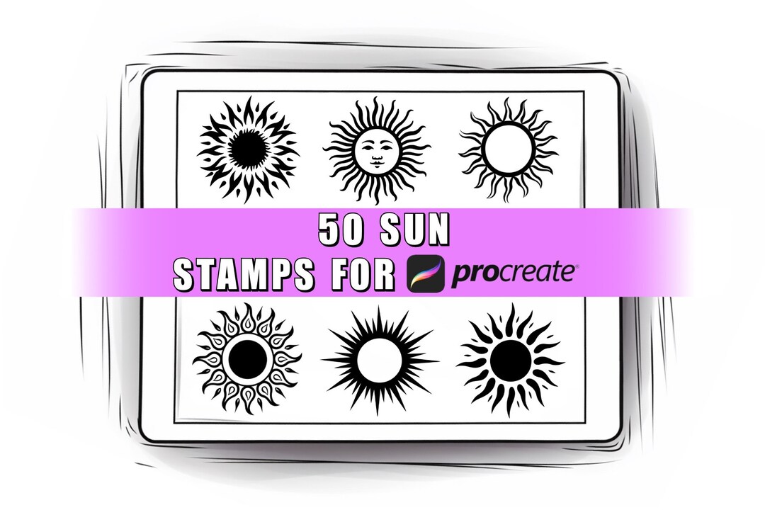 50 Sun Procreate Stamps Brushes | Procreate Sun | Sun Stamps | Sun ...