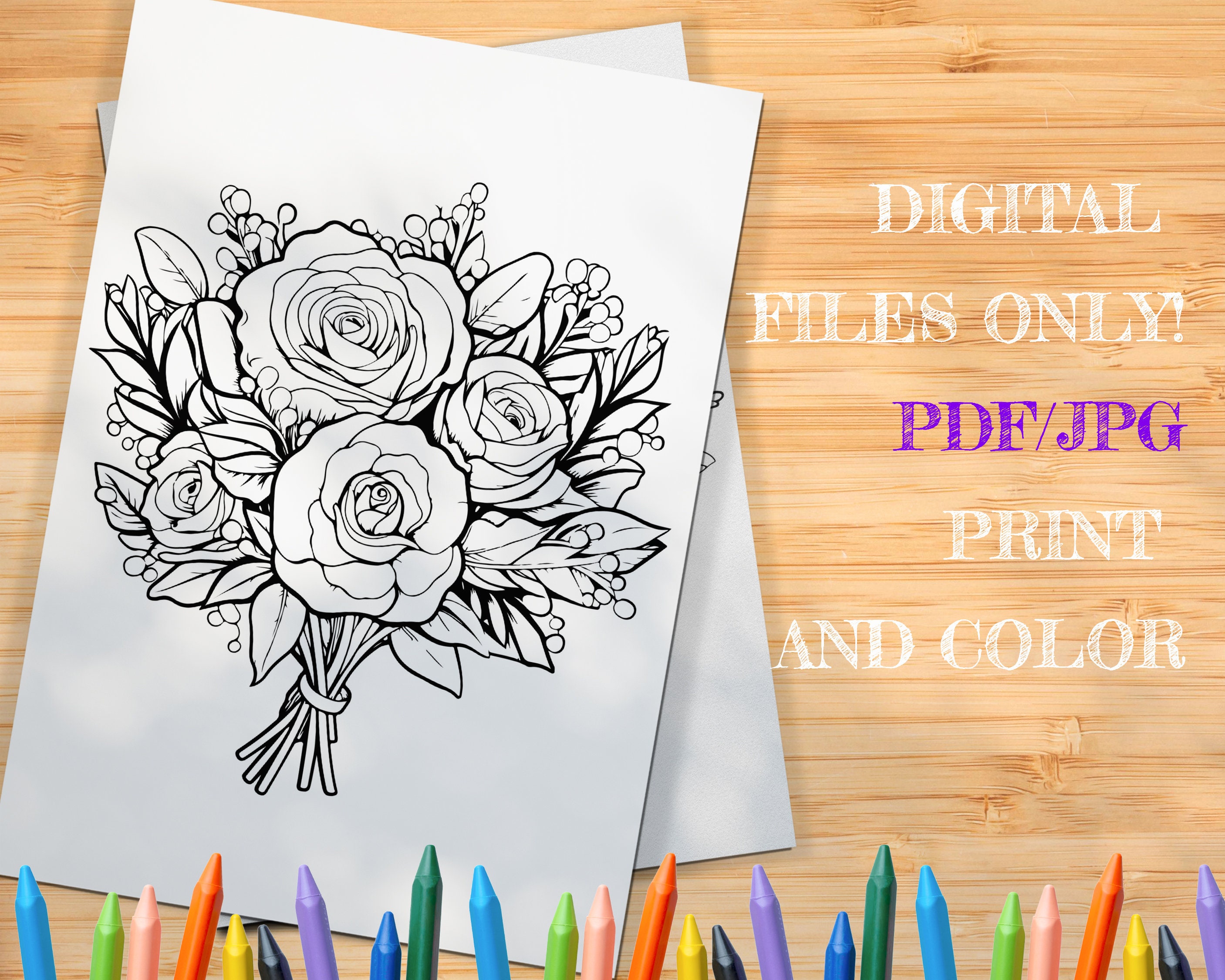 50 Flower Bouquet Coloring Pages for Kids (PDF/JPG) - Etsy