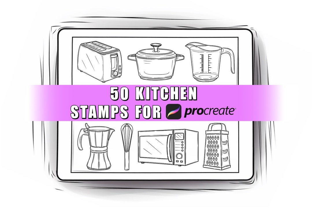 50 Kitchen Procreate Stamps | Kitchen Procreate Stamp Brush Set ...