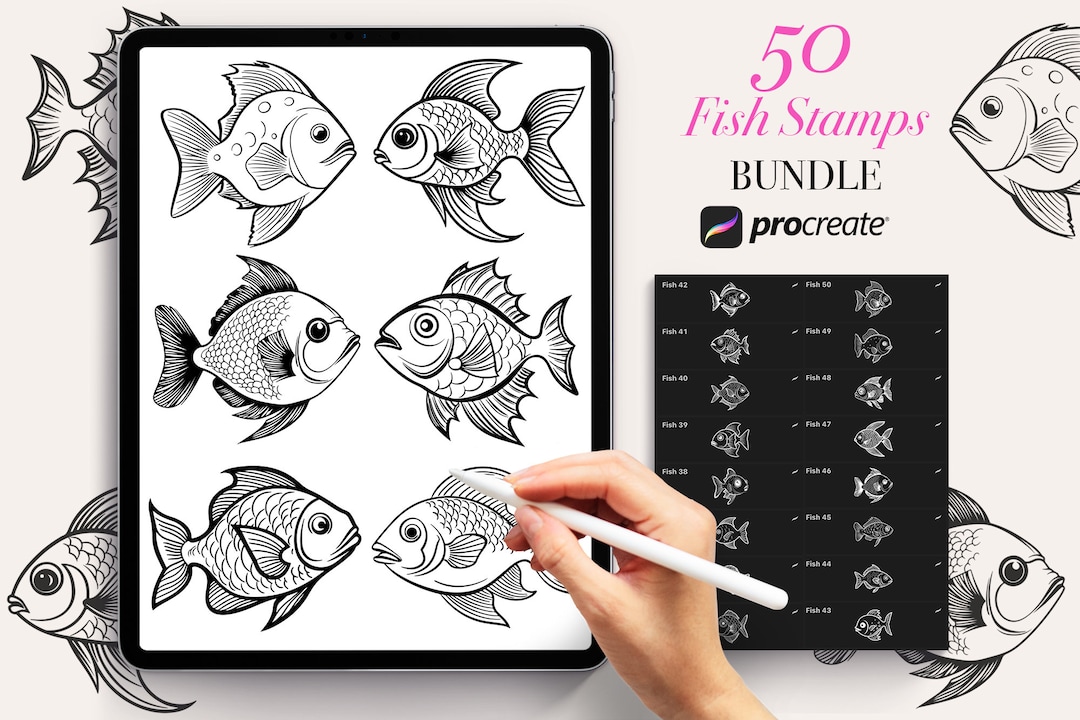 50 Fish Procreate Stamps Brushes Procreate Fish Cat Stamps - Etsy