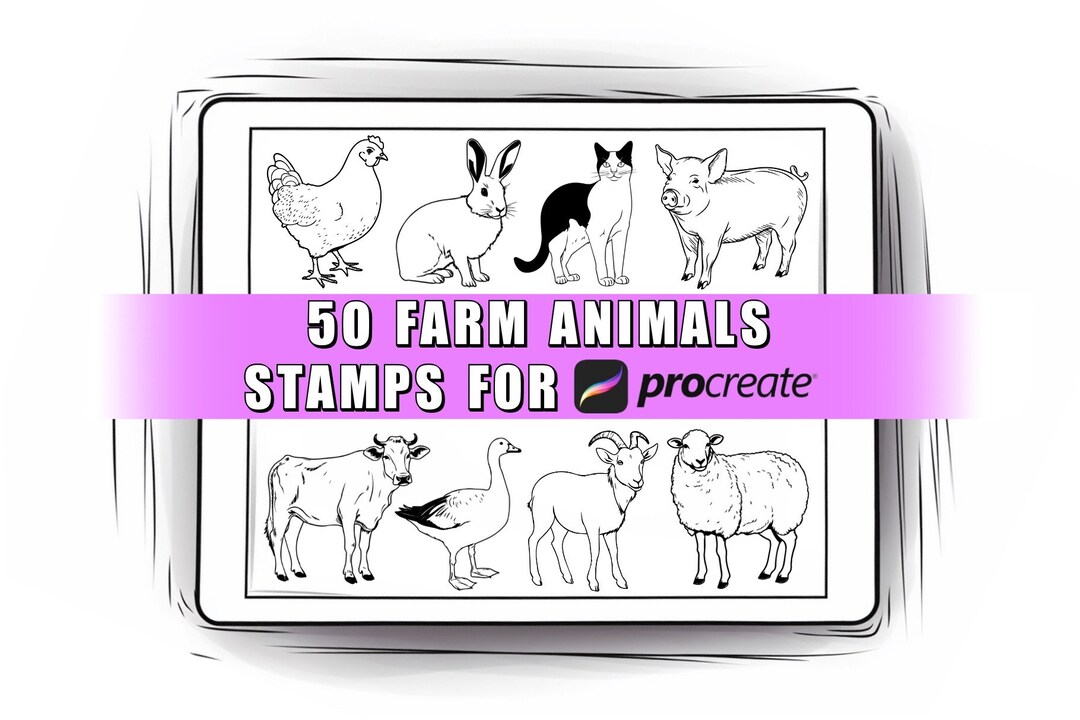 50 Farm Animals Procreate Stamps | Farm Procreate Stamps | Procreate ...