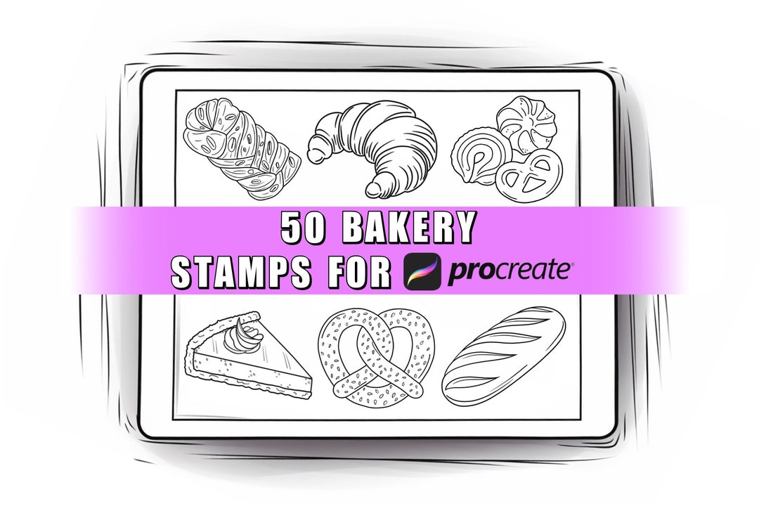 50 Bakery Procreate Stamps | Bakery Procreate Brushes| Bakery Stamp ...