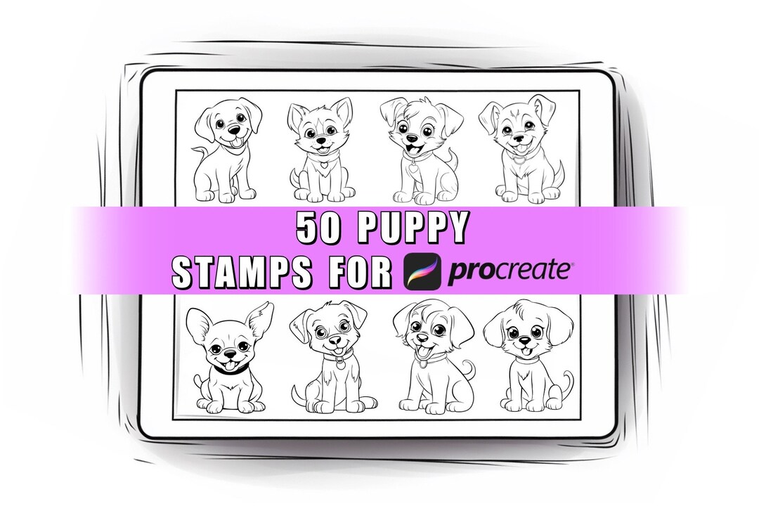 50 Puppy Procreate Stamps | Dog Procreate Stamps | Cute Puppy Stamp ...