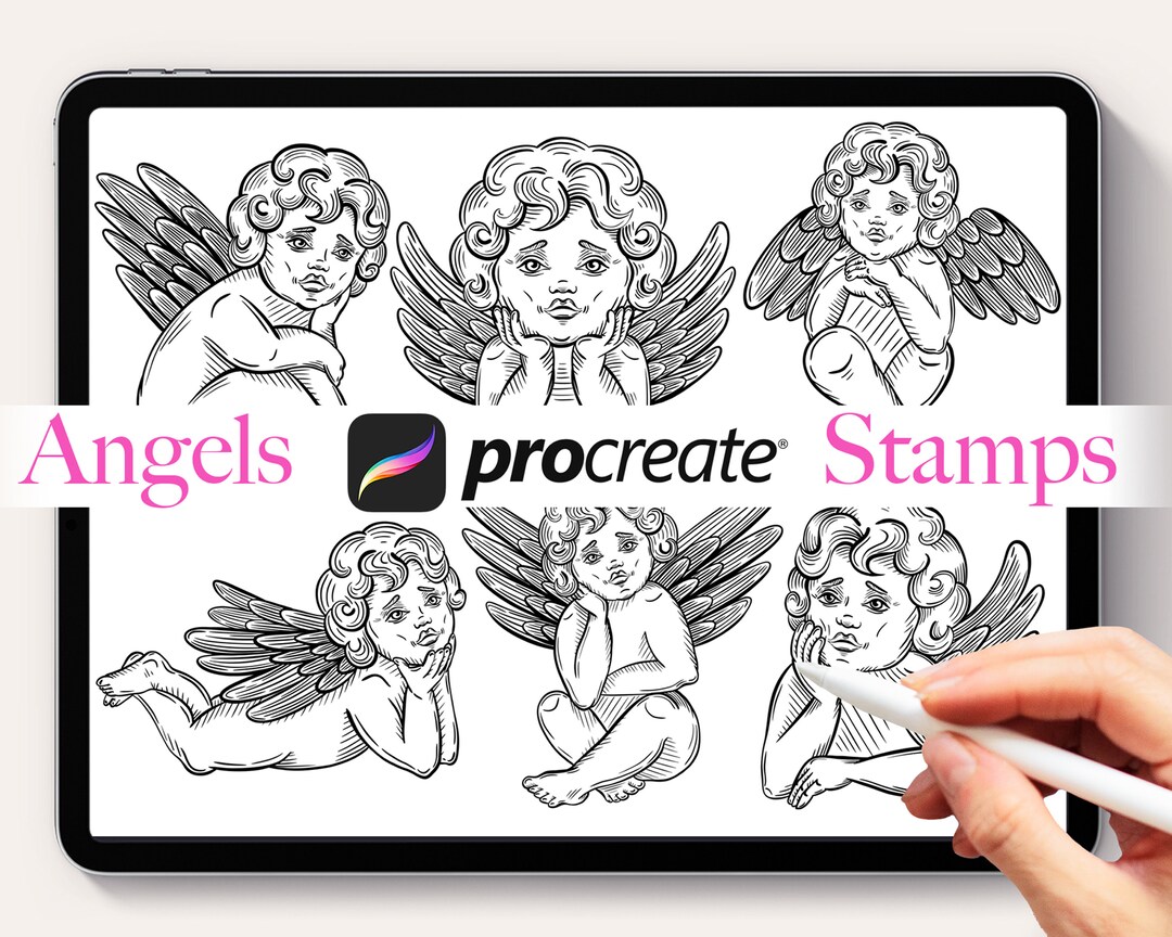 Angels Procreate Stamps | Angel Tattoo | Cupids Procreate Stamp | Angel ...