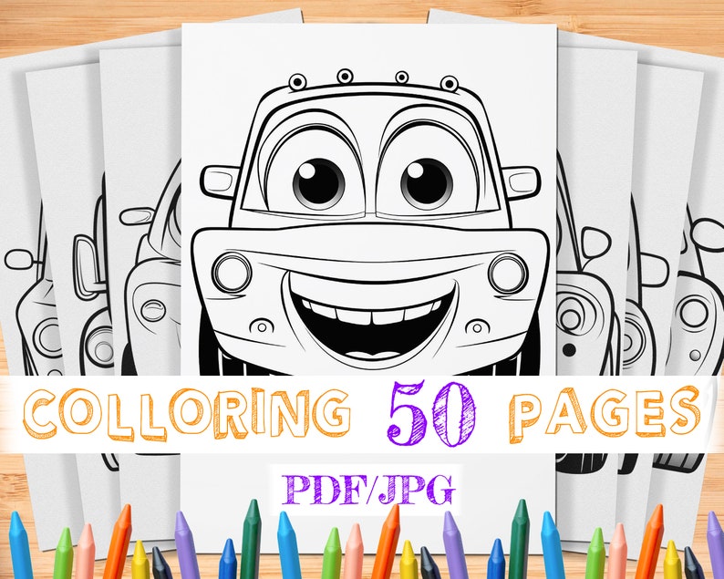 50 Cute Smiling Cars Coloring Pages for Kids Car Coloring - Etsy