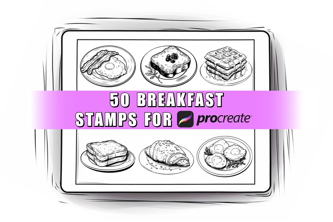 50 Breakfast Procreate Stamps Brush | Procreate Breakfast | Breakfast ...