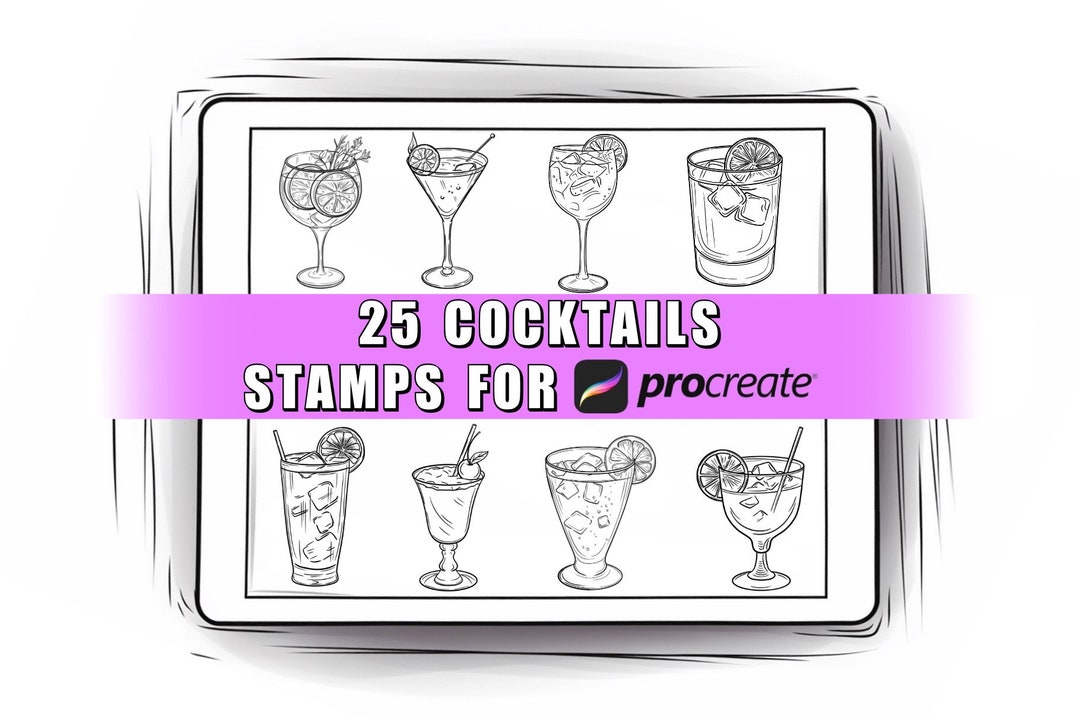 25 Cocktails Procreate Stamps | Cocktails Procreate Brushes | Procreate ...
