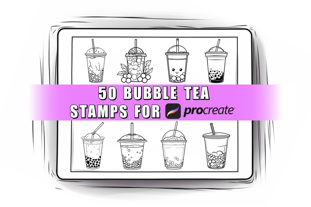 50 Bubble Tea Procreate Stamps Brushes | Bubble Tea | Procreate Cups ...