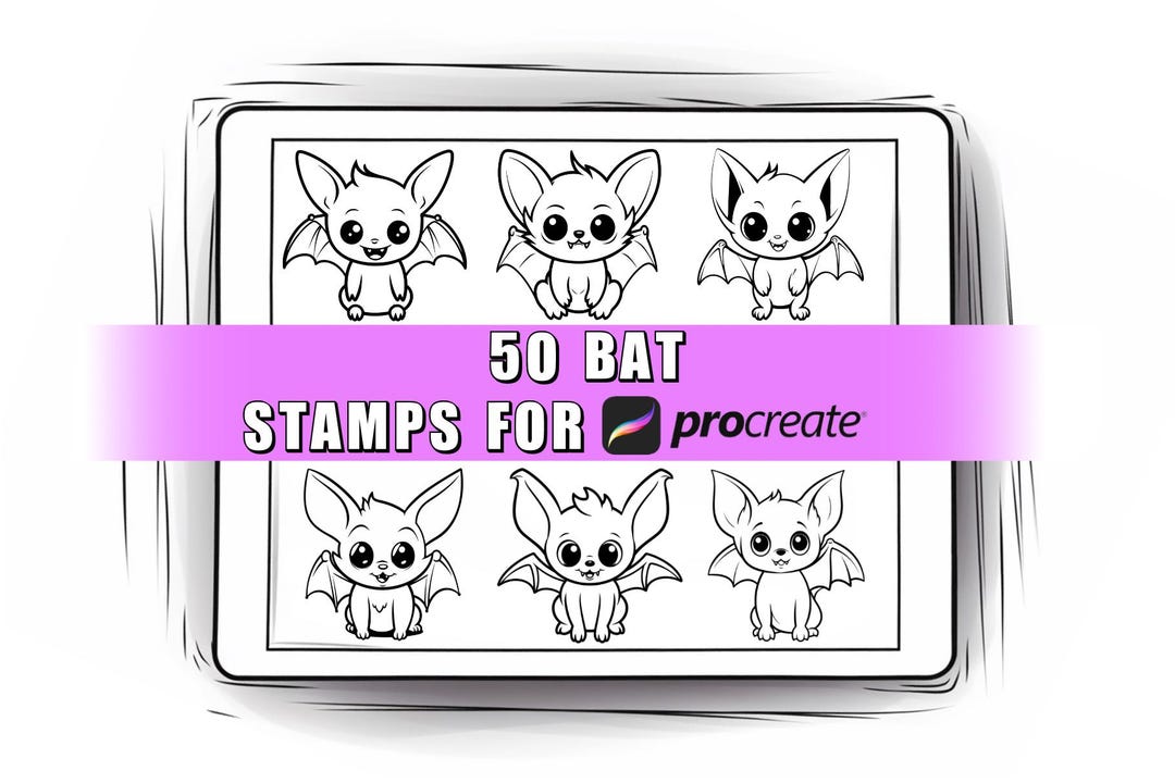 50 Cute Bat Procreate Stamps Brushes | Procreate Bat | Bat Stamps | Bat ...