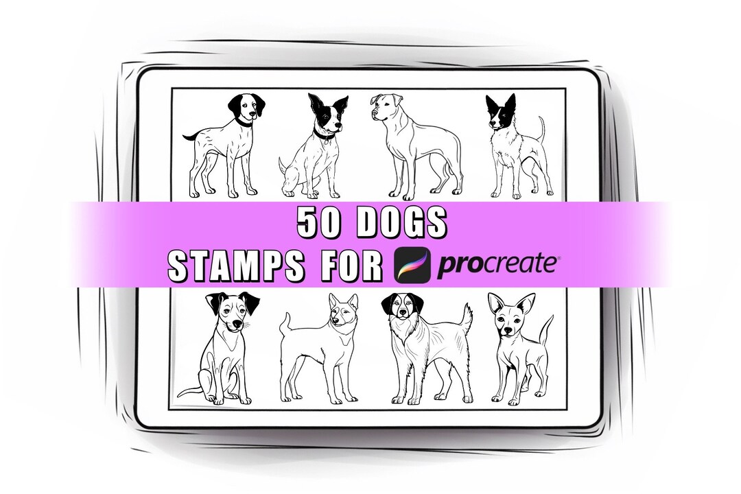50 Dogs Procreate Stamps Brushes | Procreate Dog | Dog Stamps | Dog ...