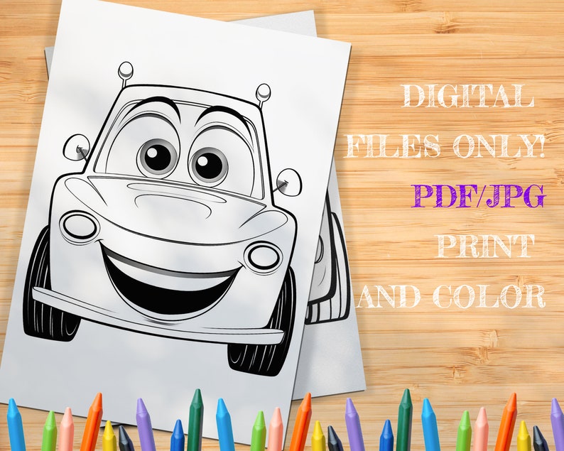 50 Cute Smiling Cars Coloring Pages for Kids Car Coloring - Etsy