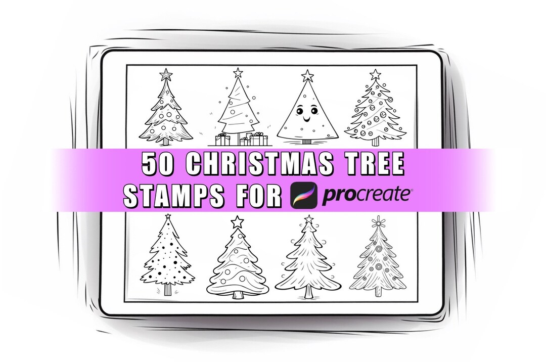50 Christmas Tree Procreate Stamps Brushes | Christmas Tree Stamp ...