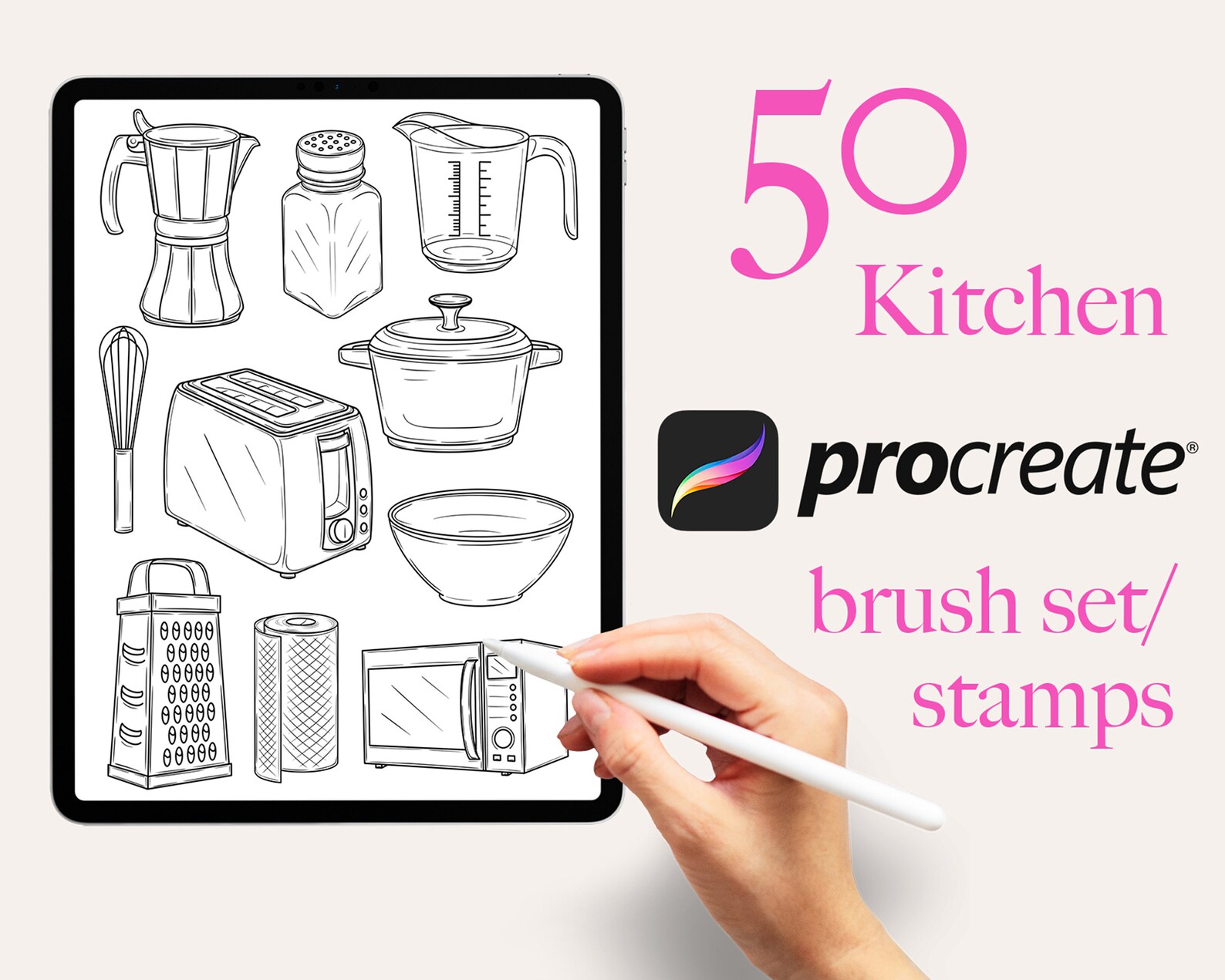 50 Kitchen Procreate Stamps | Kitchen Procreate Stamp Brush Set ...