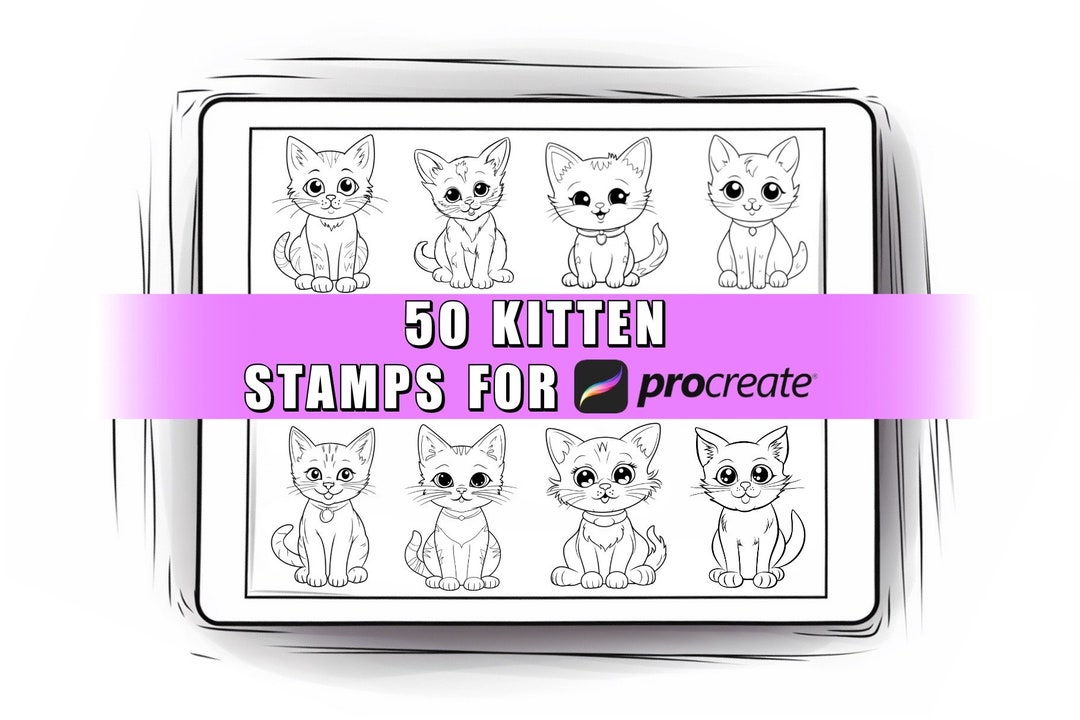 50 Kitten Procreate Stamps | Kitten Procreate Stamps | Cute Kitty Stamp | Procreate Cat | Animal ...