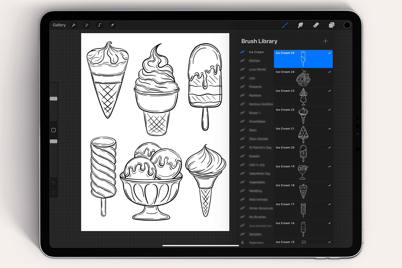 25 Ice Cream Procreate Stamps | Ice Cream Procreate Brushes | Food ...