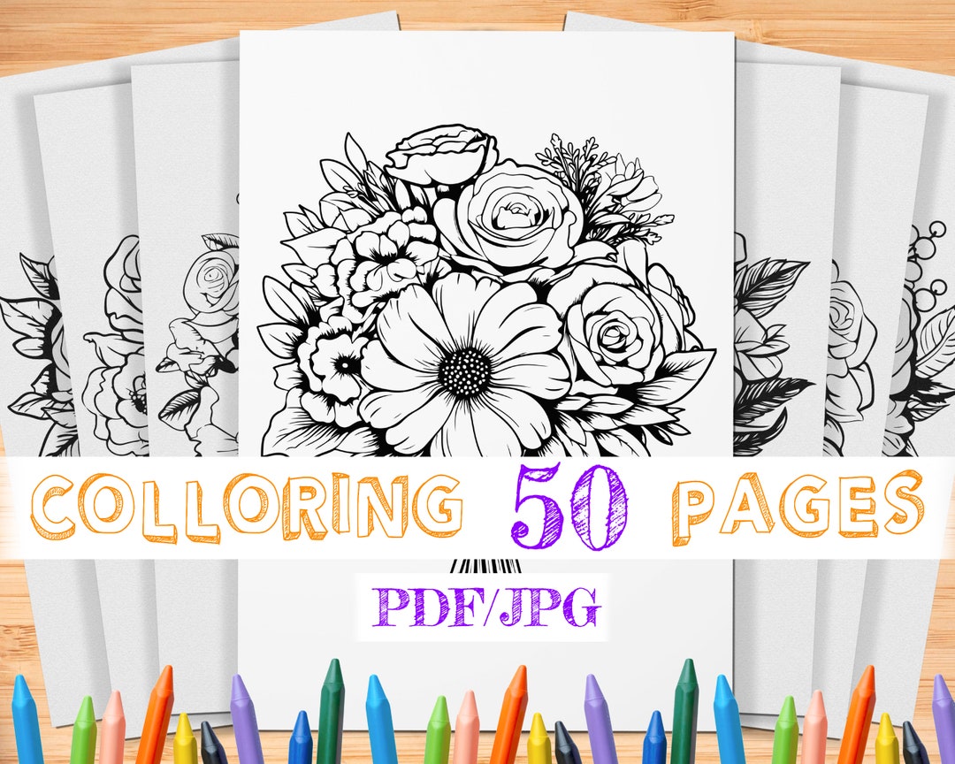 50 Flower Bouquet Coloring Pages for Kids (PDF/JPG) - Etsy
