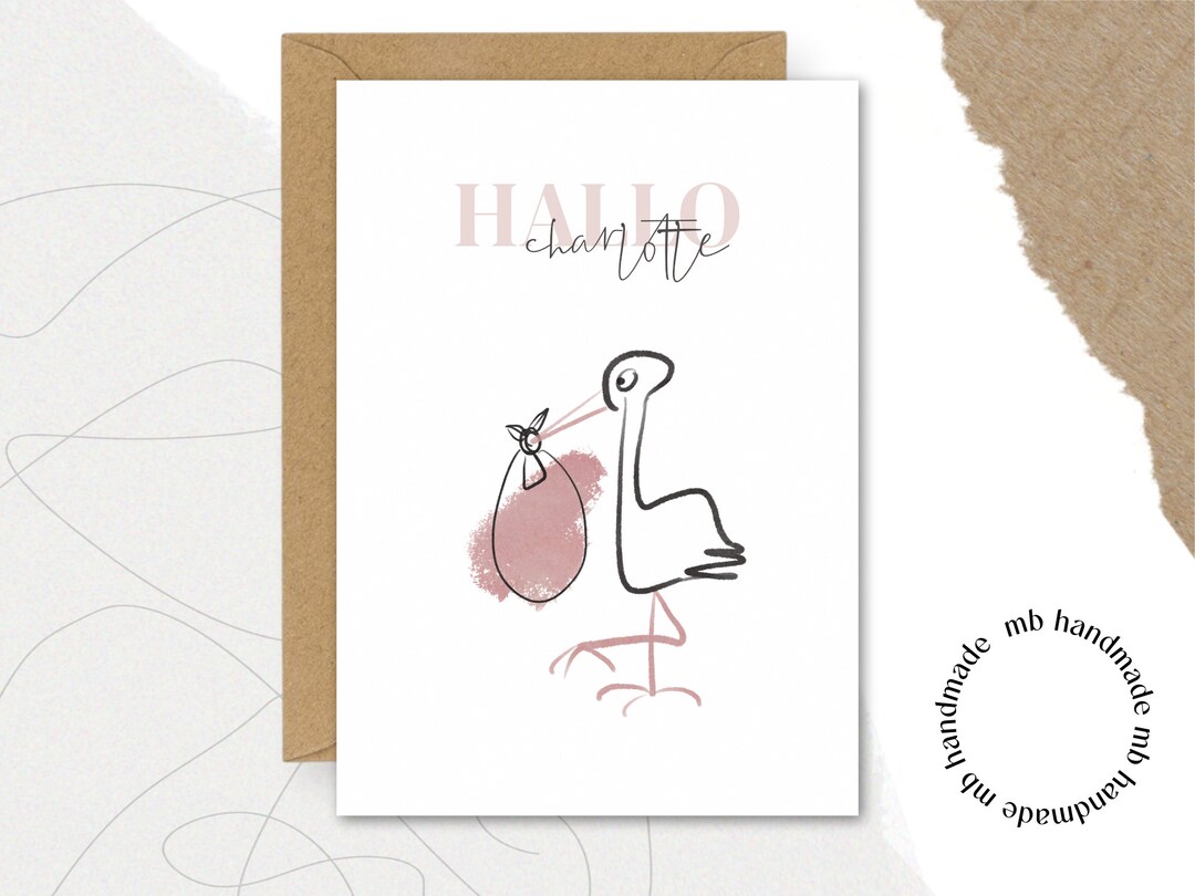 Stork Card | Name | Girl || Card | Postcard | Gift | Birth | New Baby ...